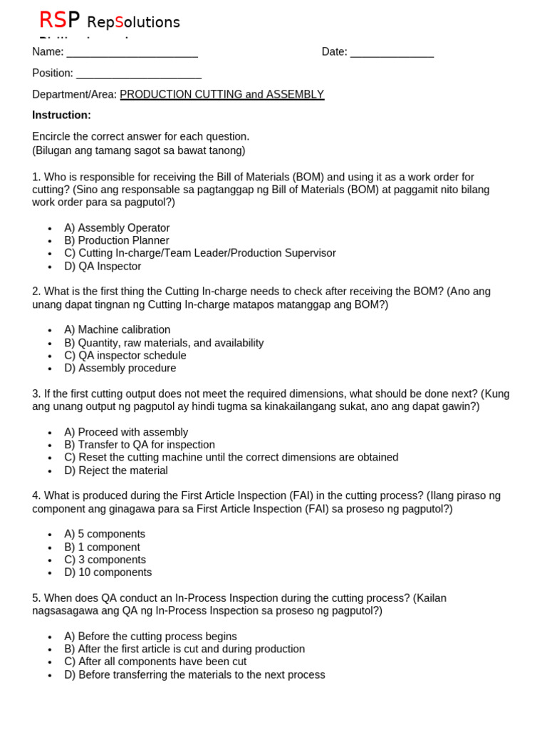 EXAM draft for production operators | PDF