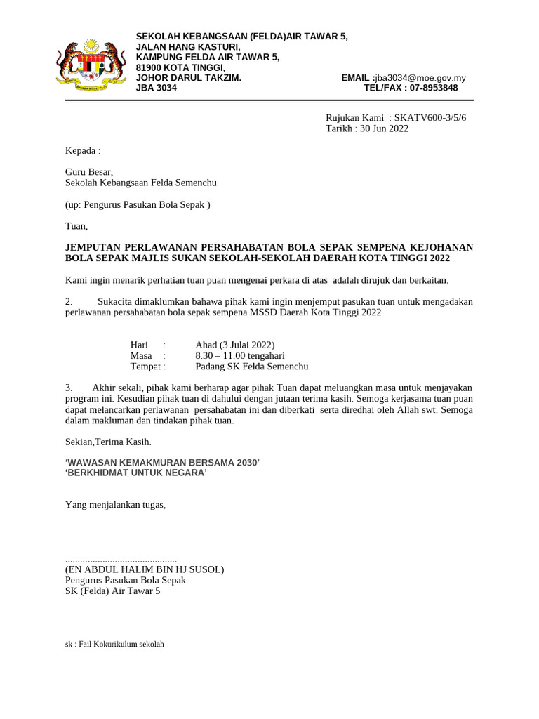 Surat Friendly SKAT5 FC | PDF