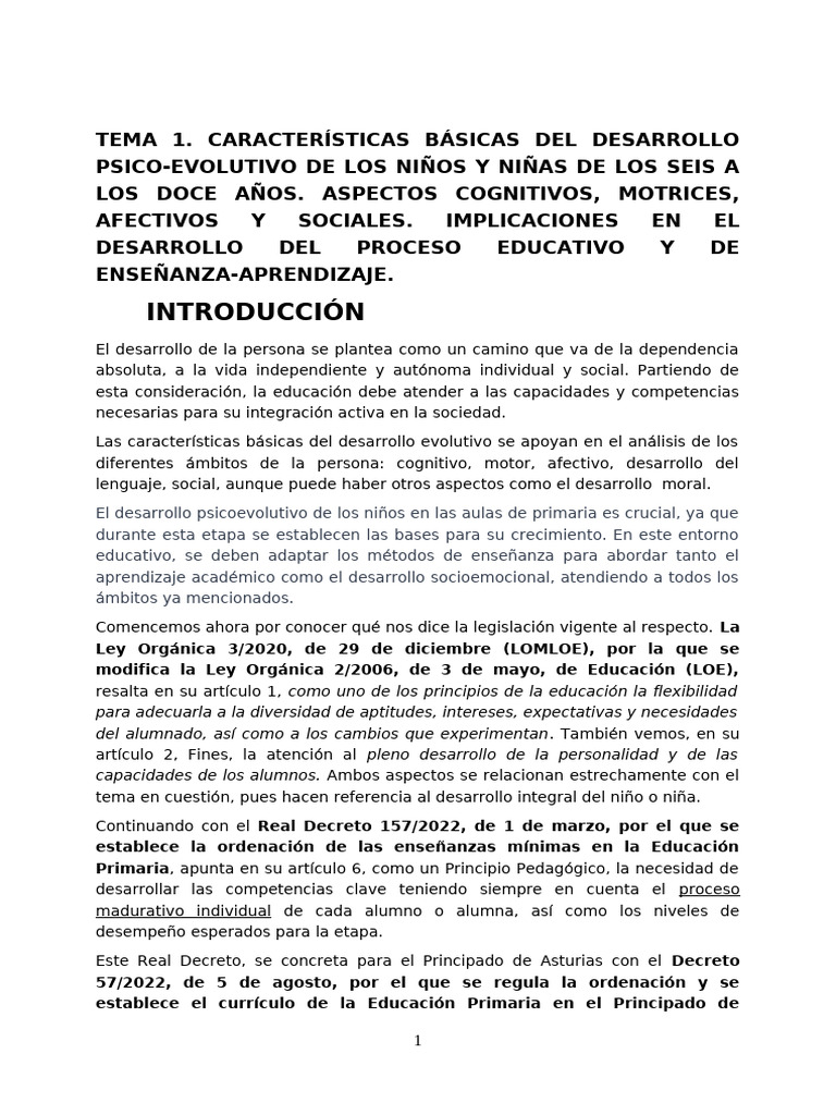 Tema 1 Oposiciones Educacion Primaria | PDF