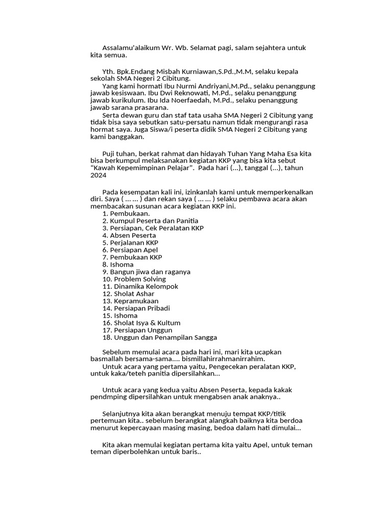 Teks MC KKP Day 1 | PDF