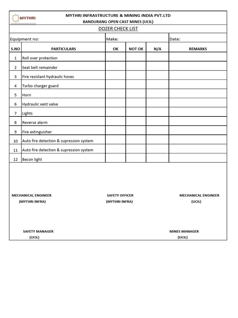 Dozer Check List | PDF