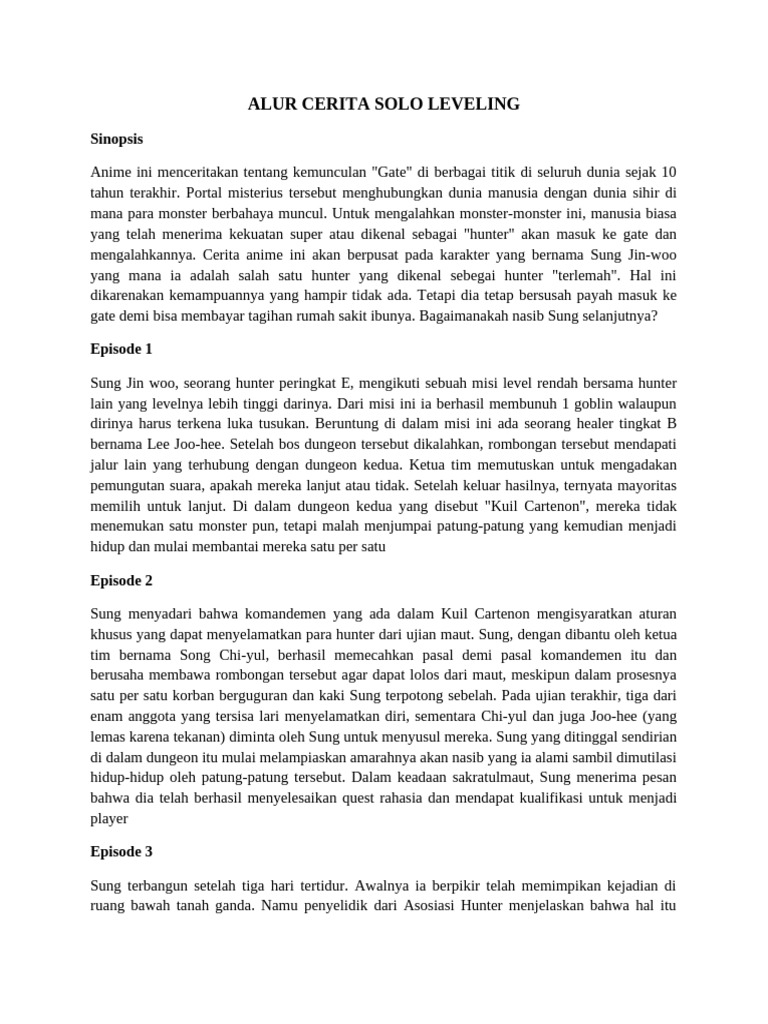 ALur Cerita Solo Leveling | PDF
