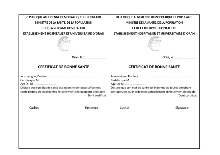 Certificat de Bonne Sante | PDF