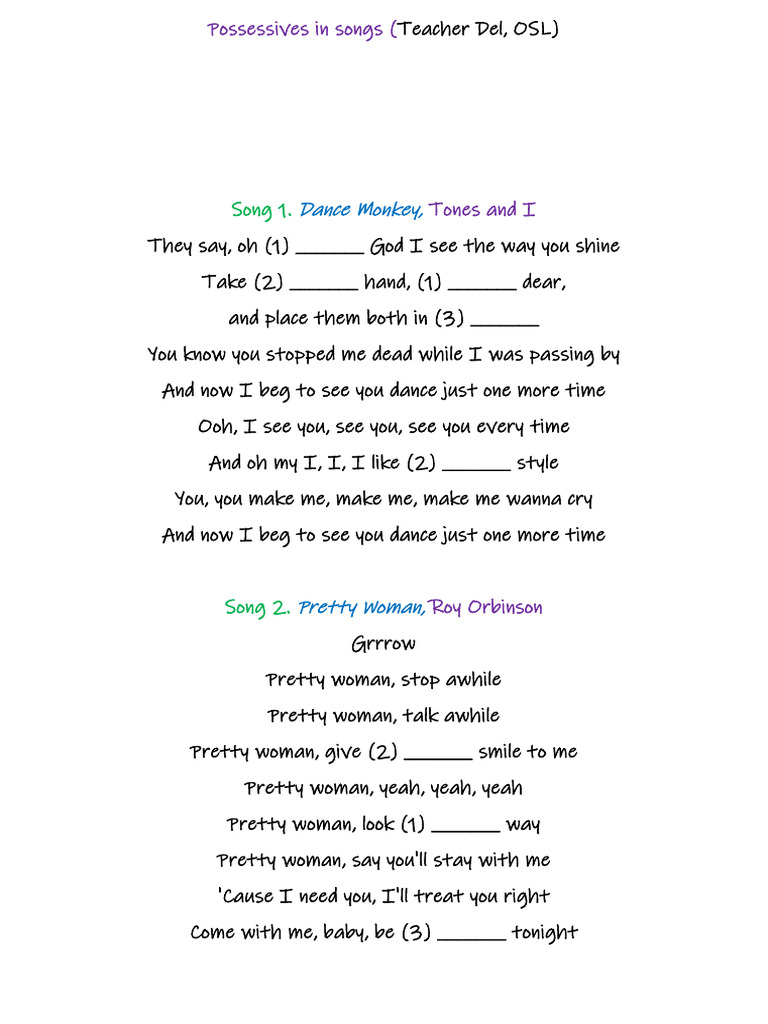 Possessives in Songs Live | PDF