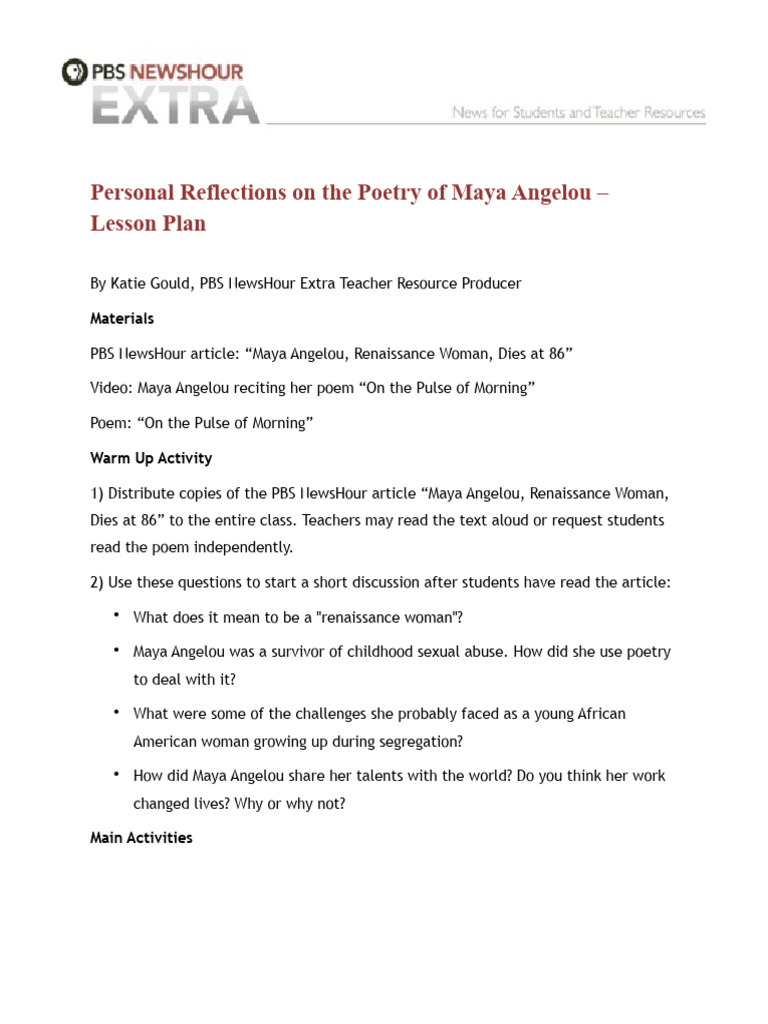 Maya Angelou Lesson Plan | PDF