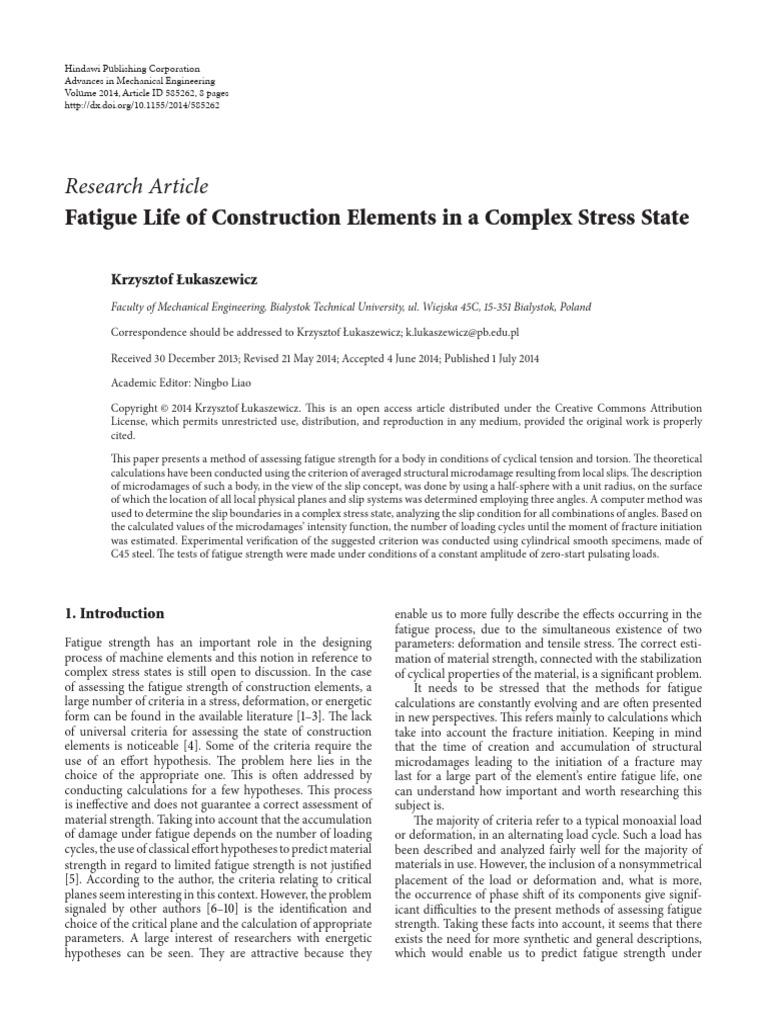 Fatigue Life of Construction Elements in A Complex | PDF | Strength Of ...