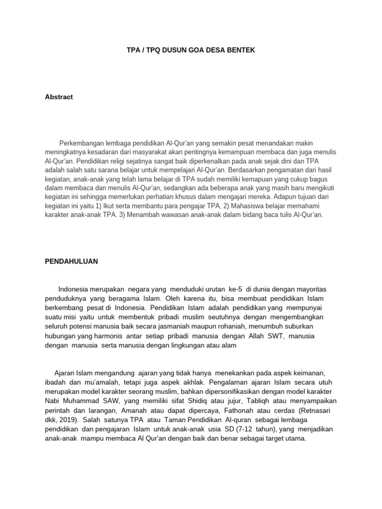 Nanda Ramdhani TPQ Desa Bentek | PDF