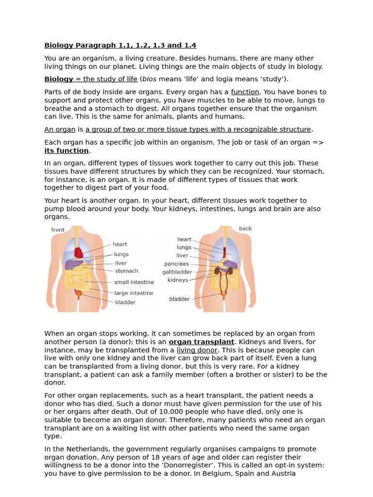 Biology Paragraph 1.1, 1.2 and 1.3 | PDF | Human Body | Cell (Biology)