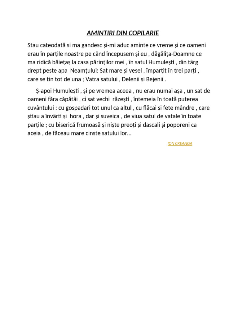 Amintiri Din Copilarie | PDF