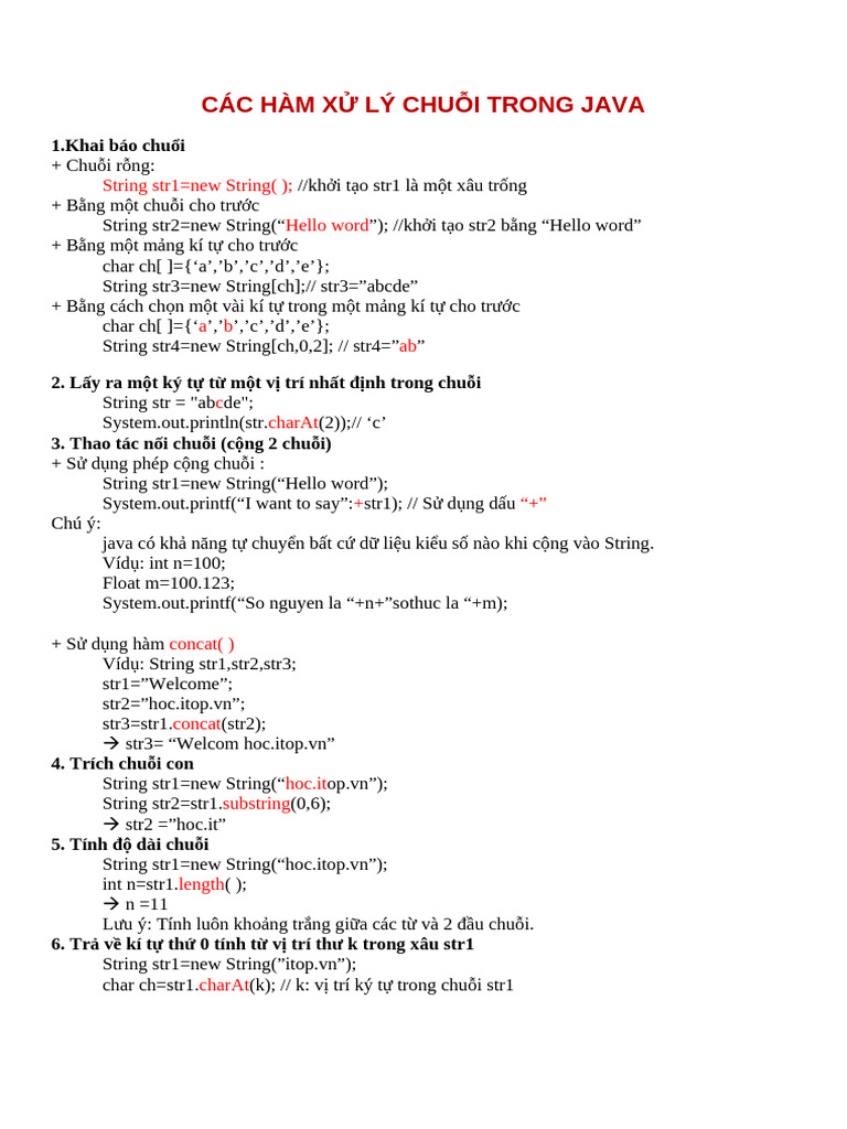 Cac Ham Xu Ly Chuoi Trong JAVA2 - New | PDF