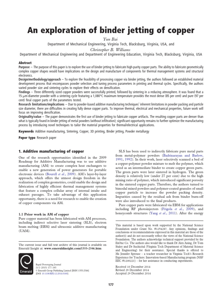 An Exploration of Binder Jetting of Copper: Yun Bai Christopher B ...