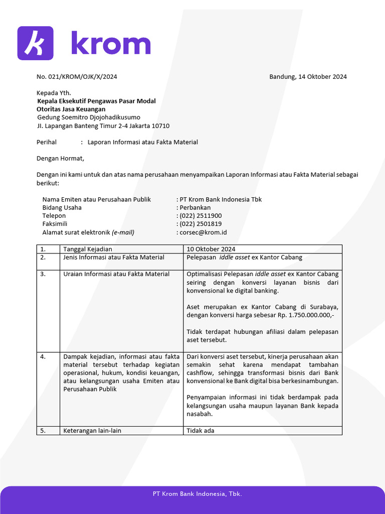 BBSI - Laporan Informasi Dan Fakta Material - 31745768 - Lamp1 | PDF