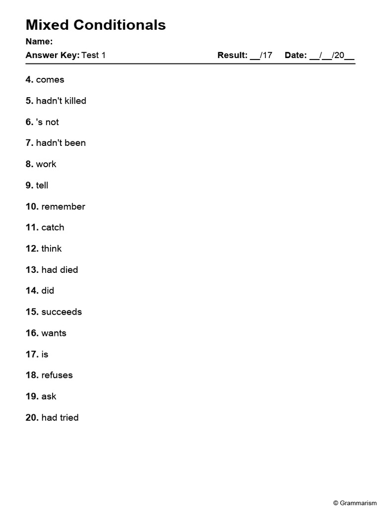 Grammarism Mixed Conditionals Test 1 Answers 2120297 | PDF