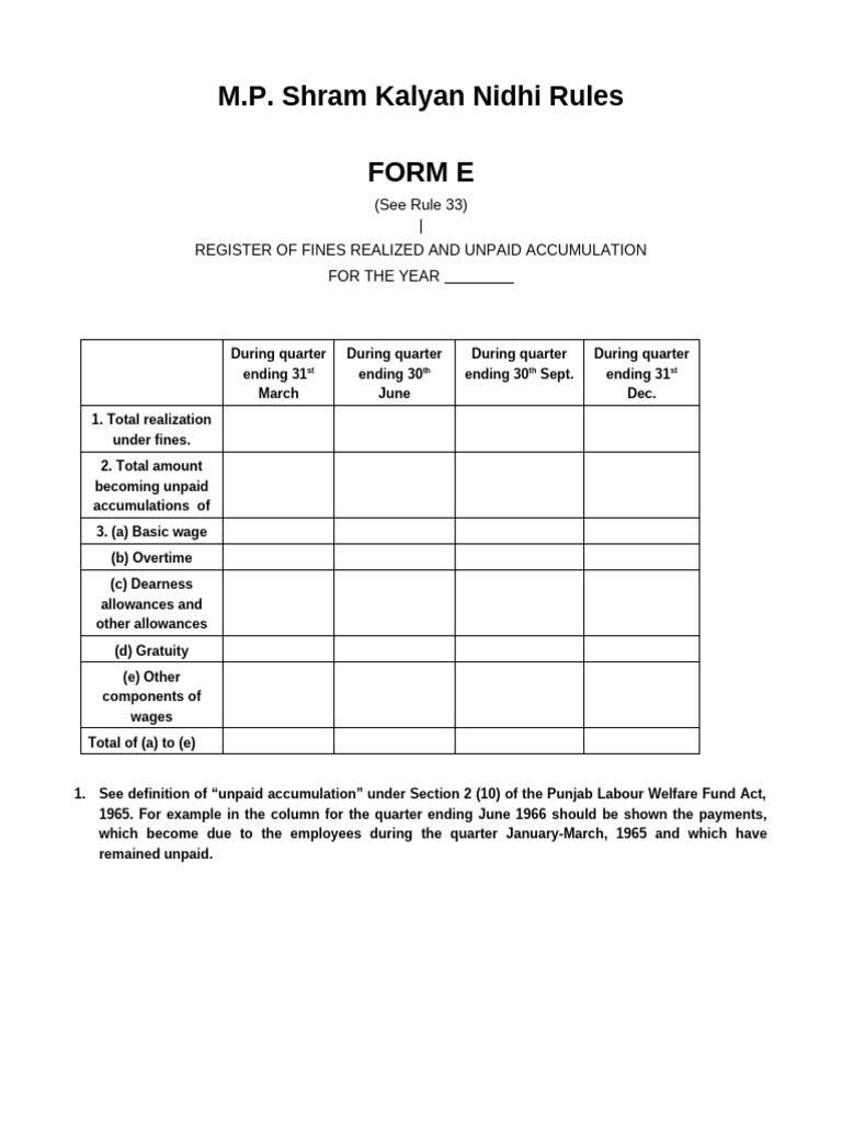 M.P. Shram Kalyan Nidhi Rules FORM-E | PDF