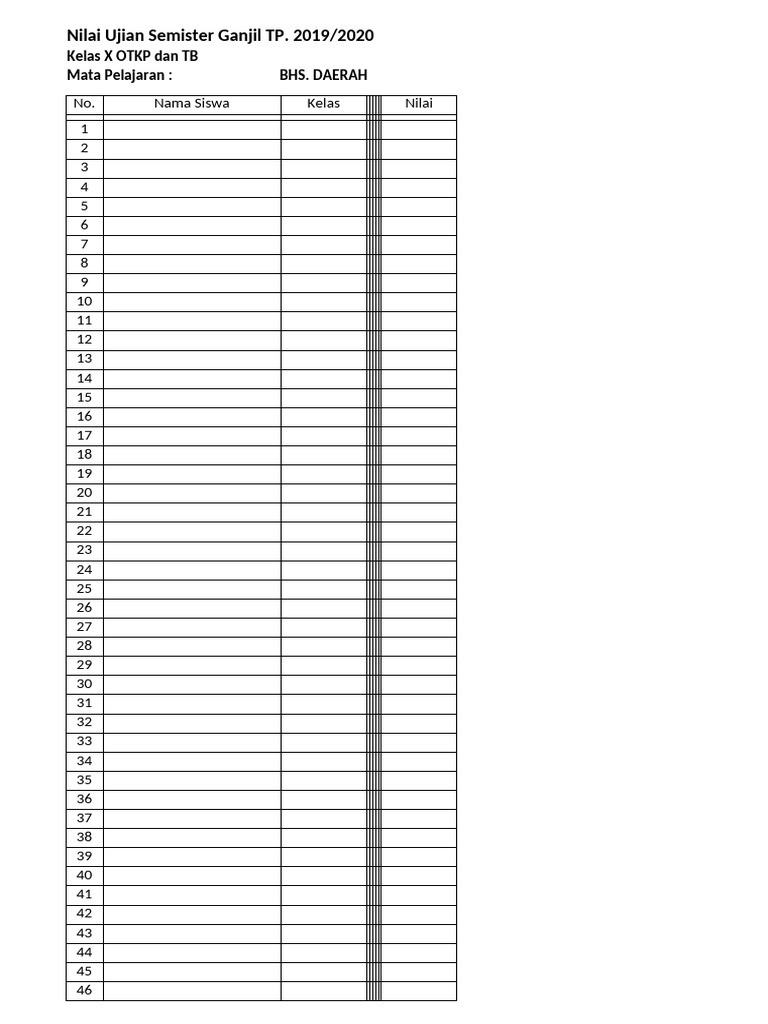 NILAI US KELAS X OTKP DAN TB | PDF