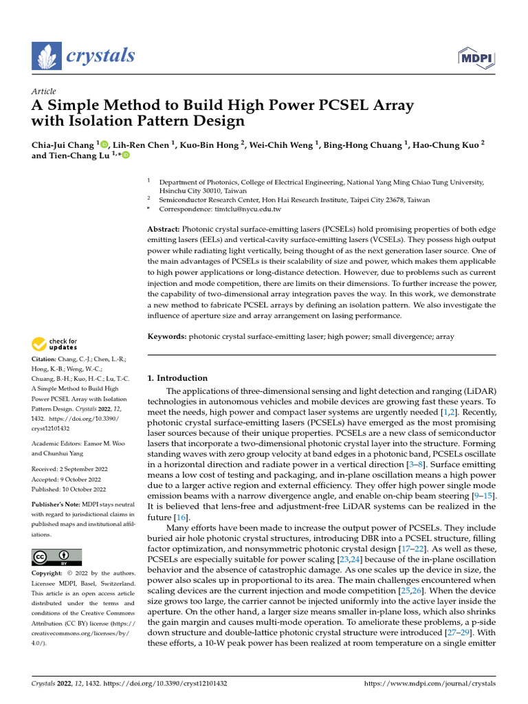 A Simple Method To Build High Power PCSEL Arraywith Isolation Pattern ...