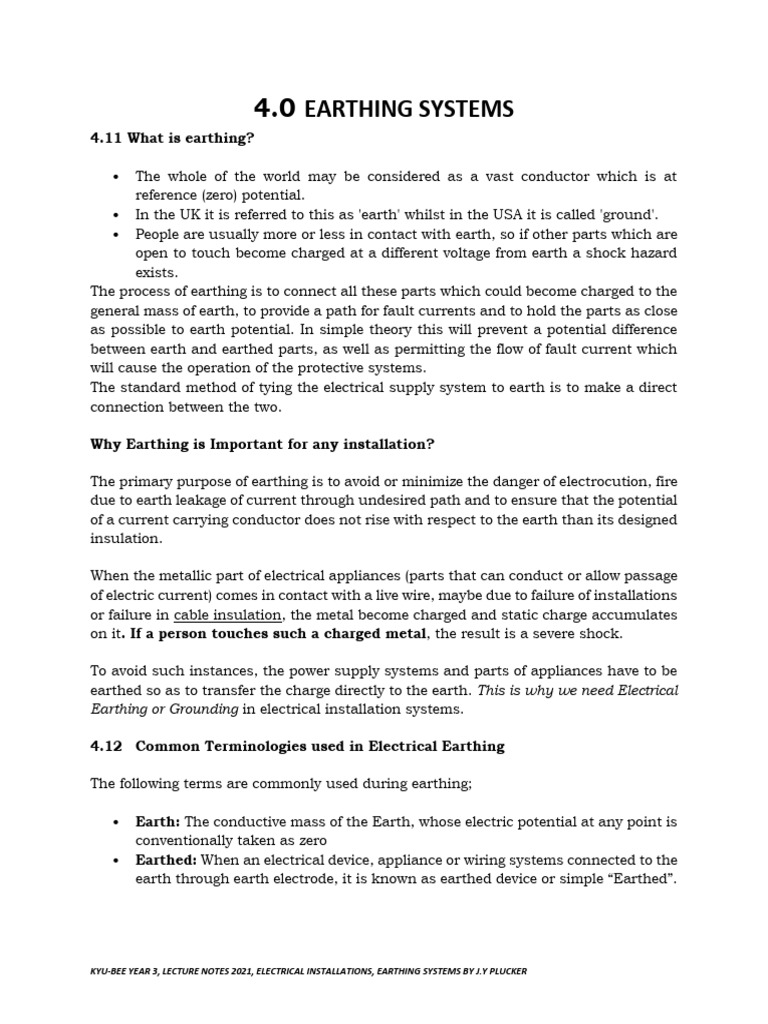 3.beee Year 3 - Earthing Systems Lecture Notes | PDF