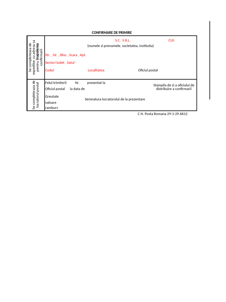 Confirmare de Primire | PDF