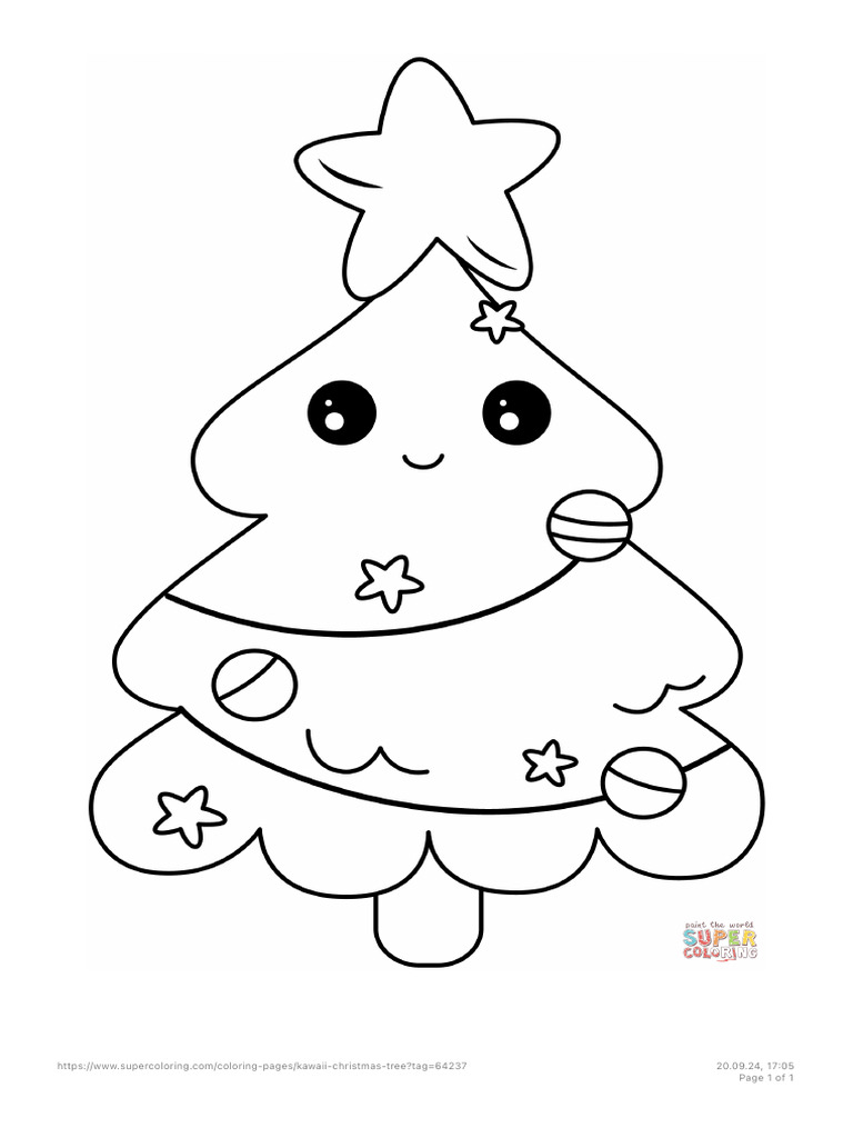 Kawaii Christmas Tree Coloring Page - Free Printable Coloring Pages | PDF