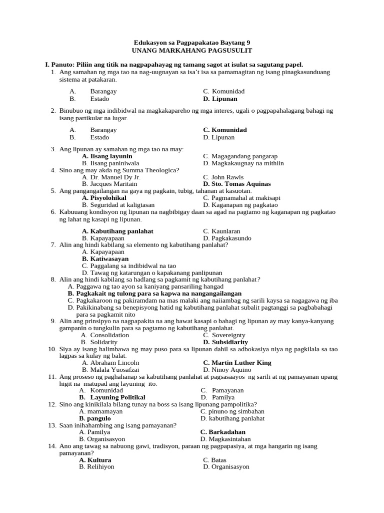 Esp9 1STQ Exam | PDF