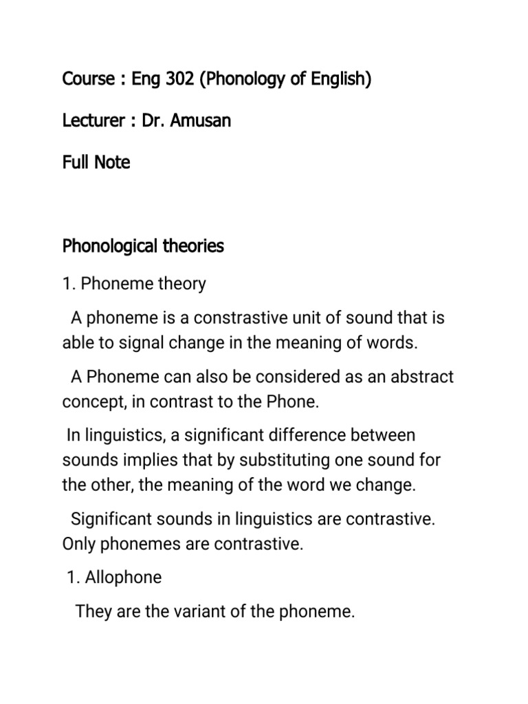 Eng 302 Phonology of English Full Note | PDF