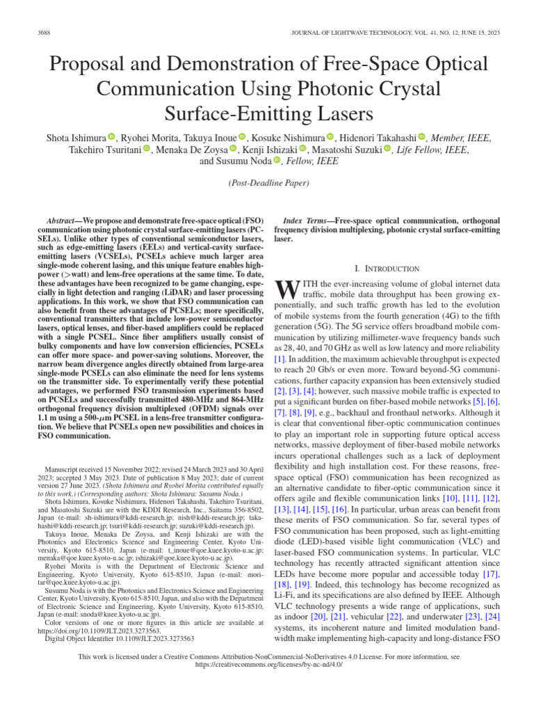 Proposal and Demonstration of Free-Space Optical Communication Using ...