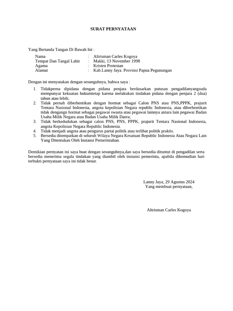 PP Iii Surat Pernyataan | PDF