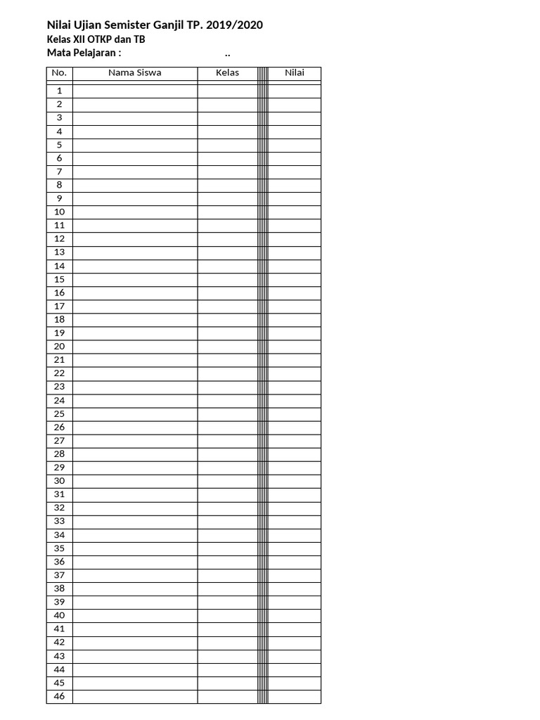 Nilai Us Kelas Xii Otkp Dan TB | PDF