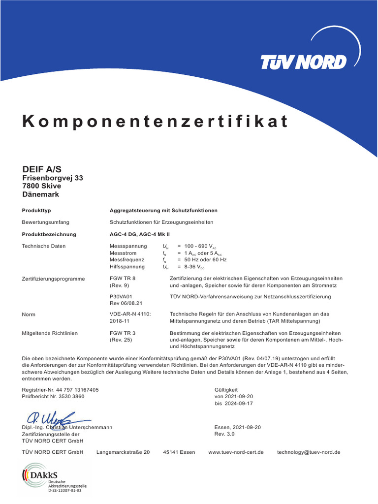 Deif AGC4 MK2 Certification | PDF