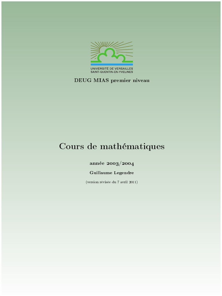 Cours - de Math (Algebre Et Analyse) | PDF