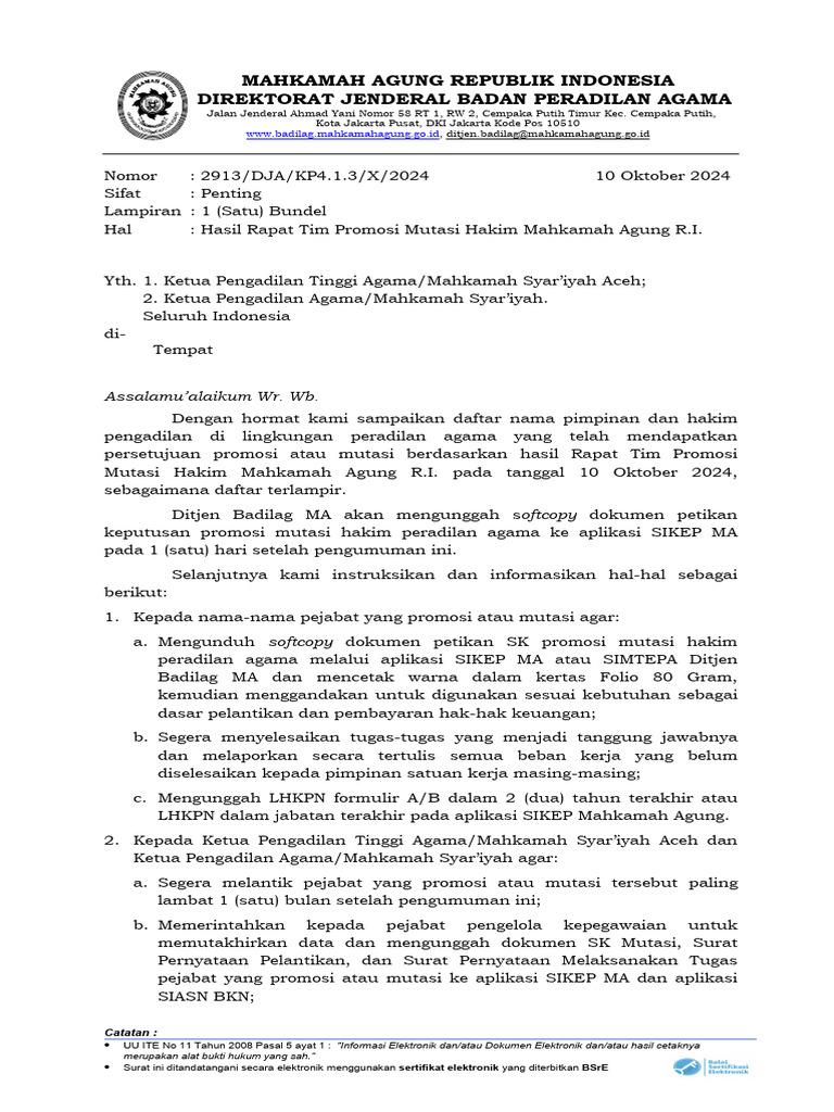 PENGUMUMAN RAPAT TPM HAKIM 10 OKTOBER 2024 - Sign - Sign - Signed | PDF | Law