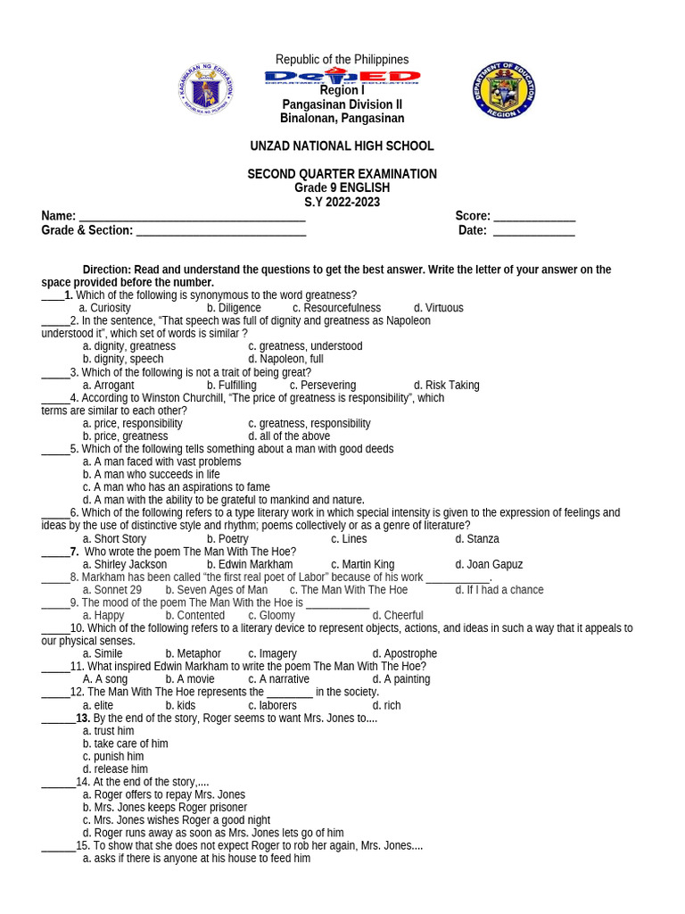 Eng9 2nd QTR 22 23 A4 | PDF