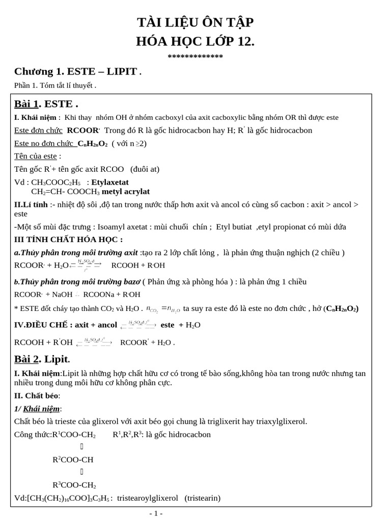Tong Hop Ly Thuyet & Bai Tap TN Hoa - 12 | PDF