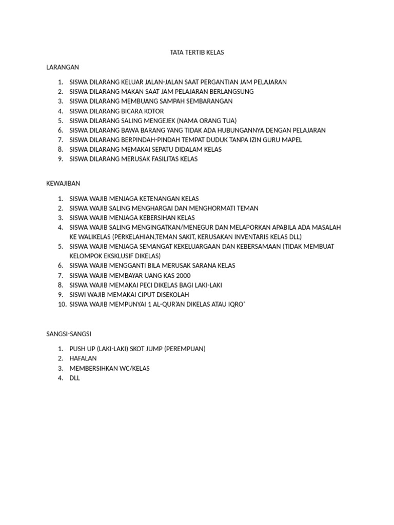 Tata Tertib Kelas | PDF