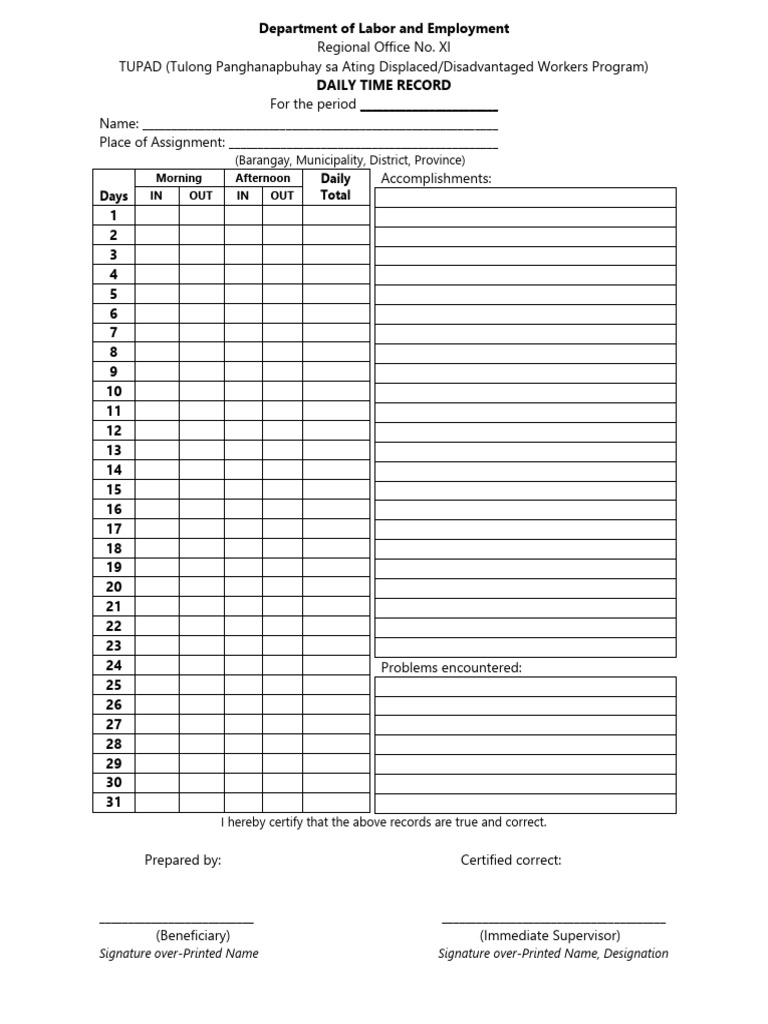 DTR Template (FOR DIRECT ADMIN ML Only) | PDF