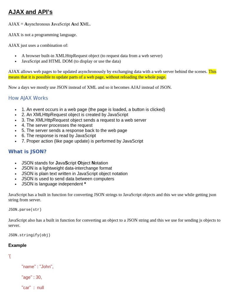 AJAX and API's | PDF