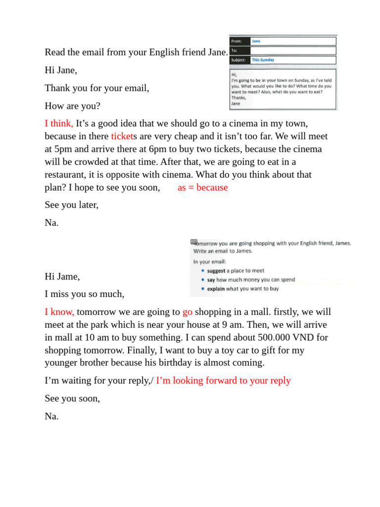 NA- Writing - Read the email from your English friend Jane | PDF