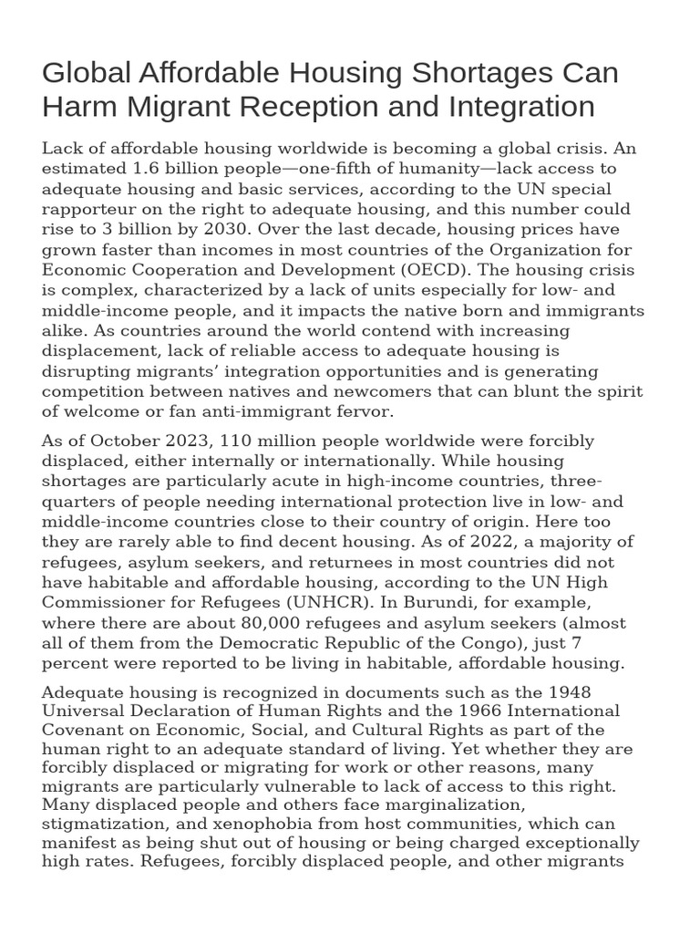 Global Affordable Housing Shortages Can Harm Migrant Reception and ...
