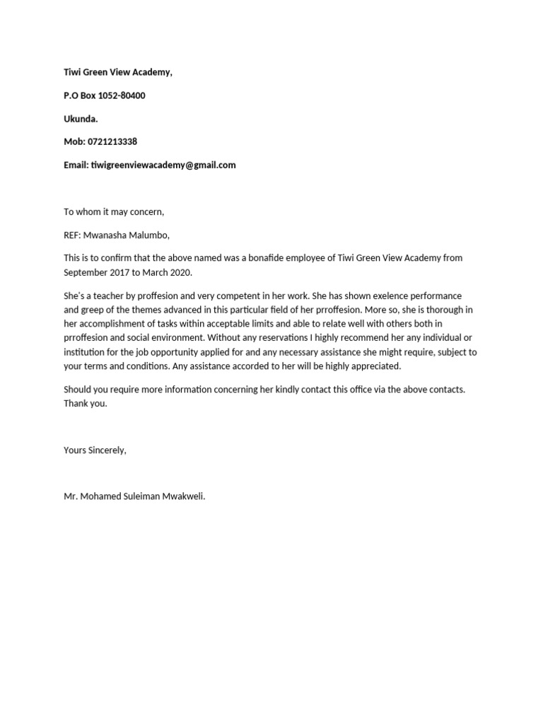 Recommendation Malumbo | PDF