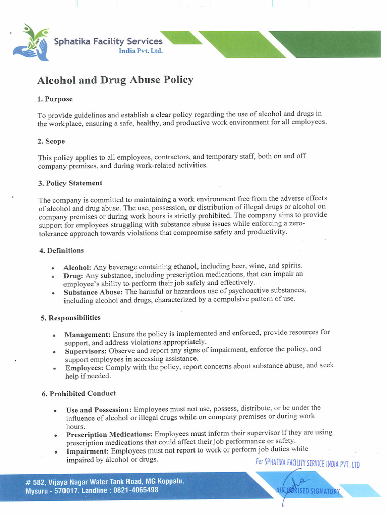 Alcohol Drug Abuse Policy | PDF