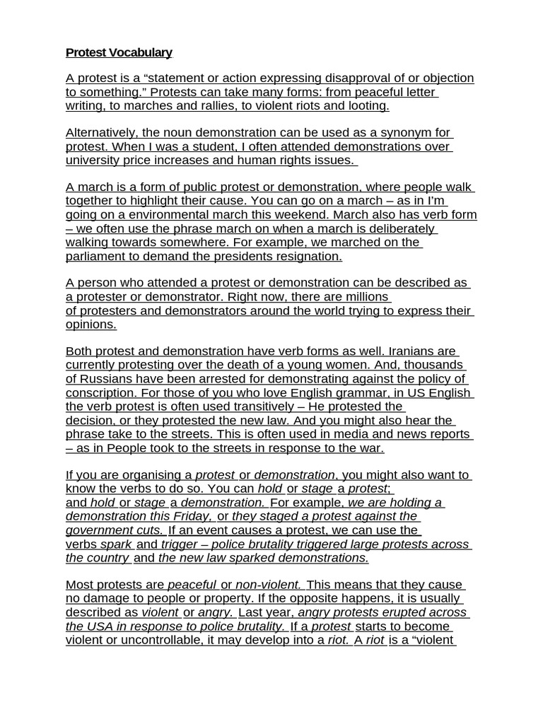 Protest Vocabulary | PDF