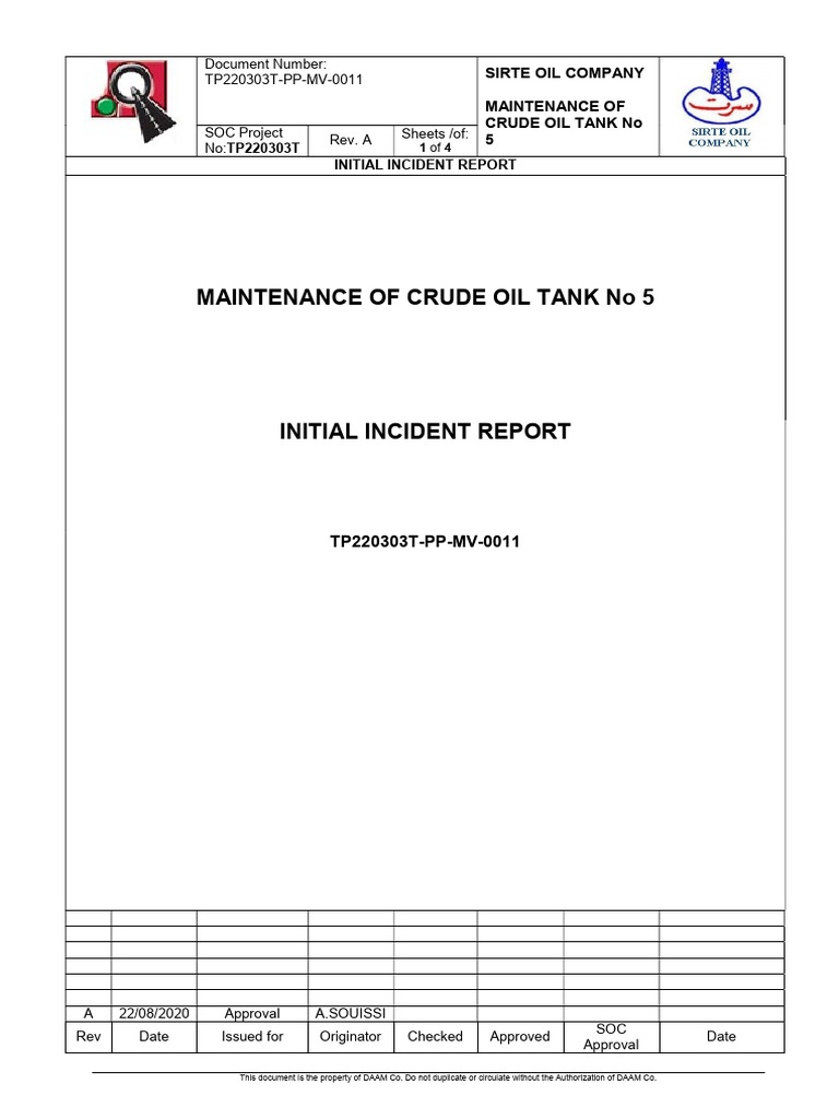 TP220303T-PP-MV-0011 Initial Incident Report | PDF