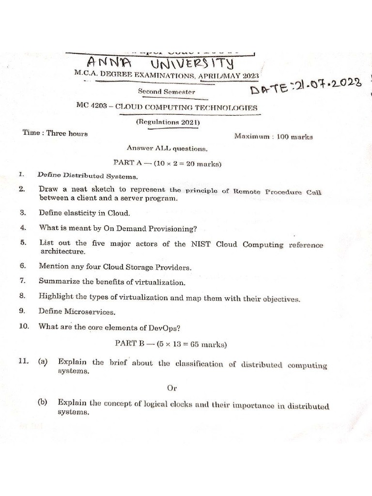Cloud Computing Question Paper | PDF