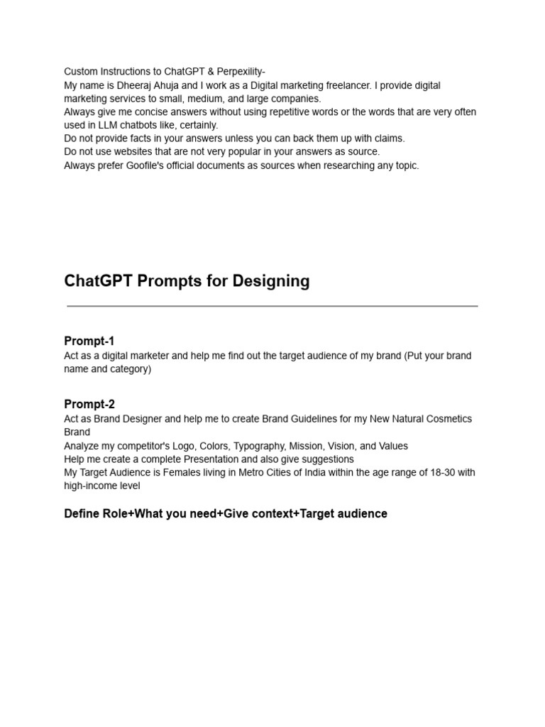 Prompts (AI in Digital Marketing Workshop) | PDF