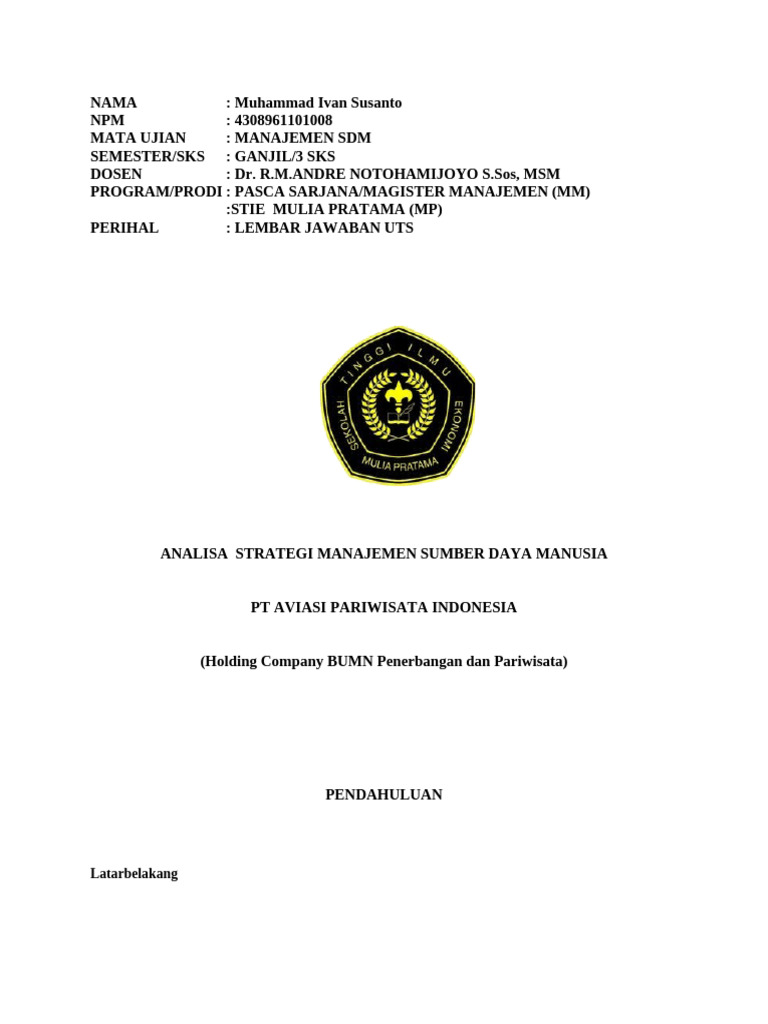 JAWABAN UTS MANAJEMEN SDM M Ivan Susanto | PDF