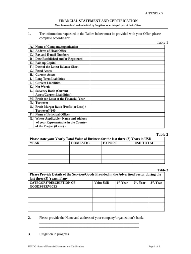 Appendix 5 - Financial Statement and Certification | PDF | Balance Sheet | Business
