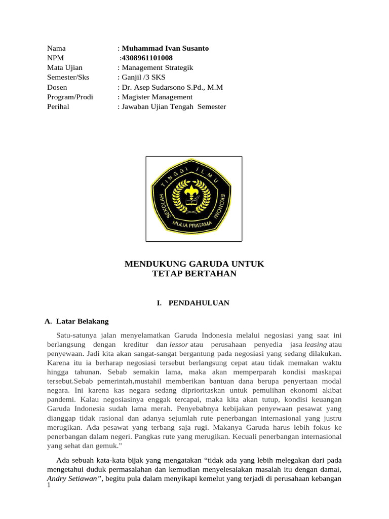 UTS Management Starategik - M Ivan Susanto | PDF