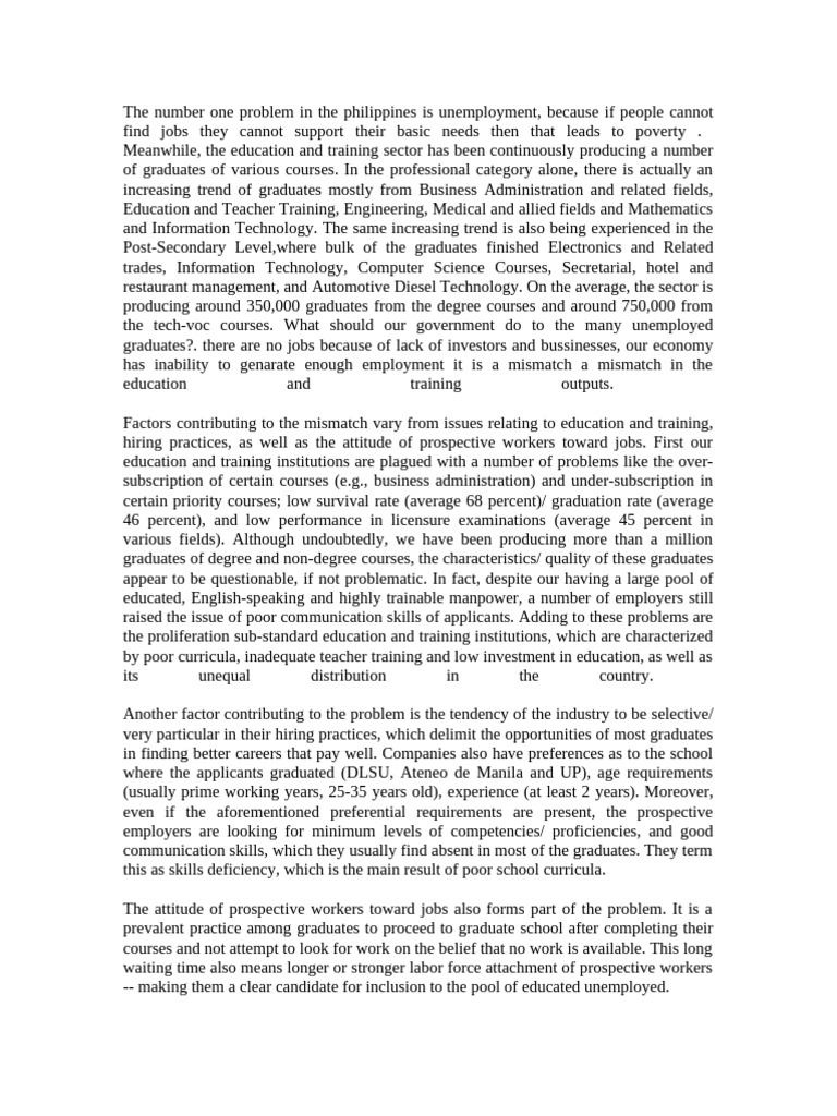 The Number One Problem in The Philipines Is Unemployment | PDF