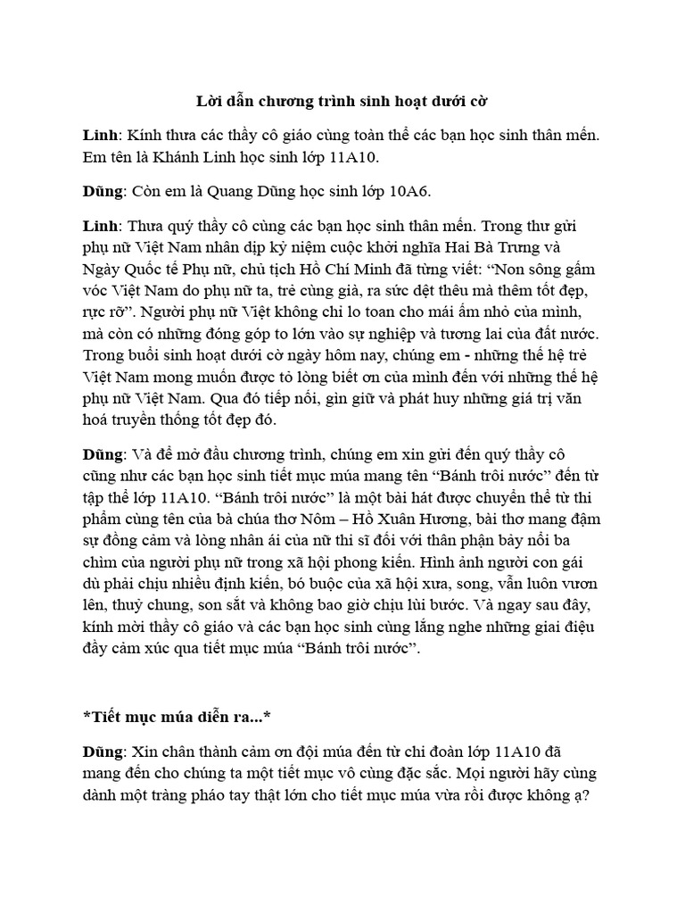 KỊCH BẢN MC SHDC - PHỤ NỮ VN | PDF