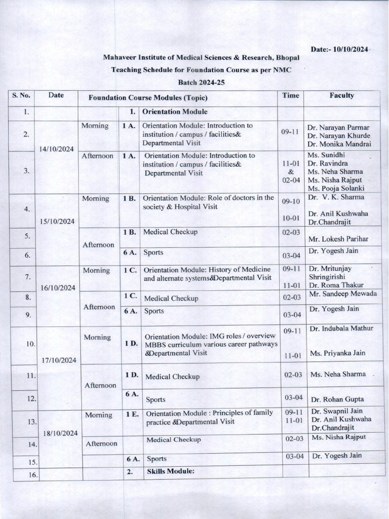 Foundation Course Schedule | PDF